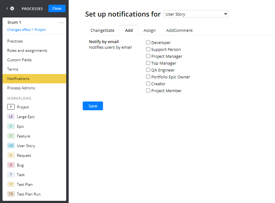 How to set up Email Notifications on various events | Targetprocess ...