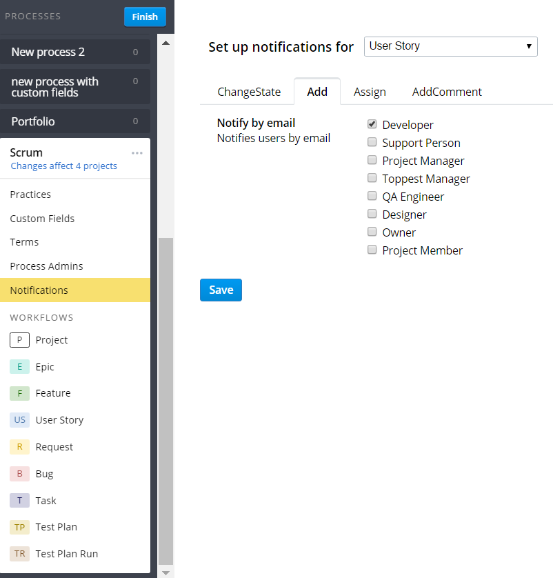 How to set up Email Notifications on various events | Targetprocess ...