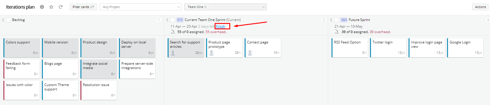 Finish Action for Iterations and Team Iterations | Targetprocess ...