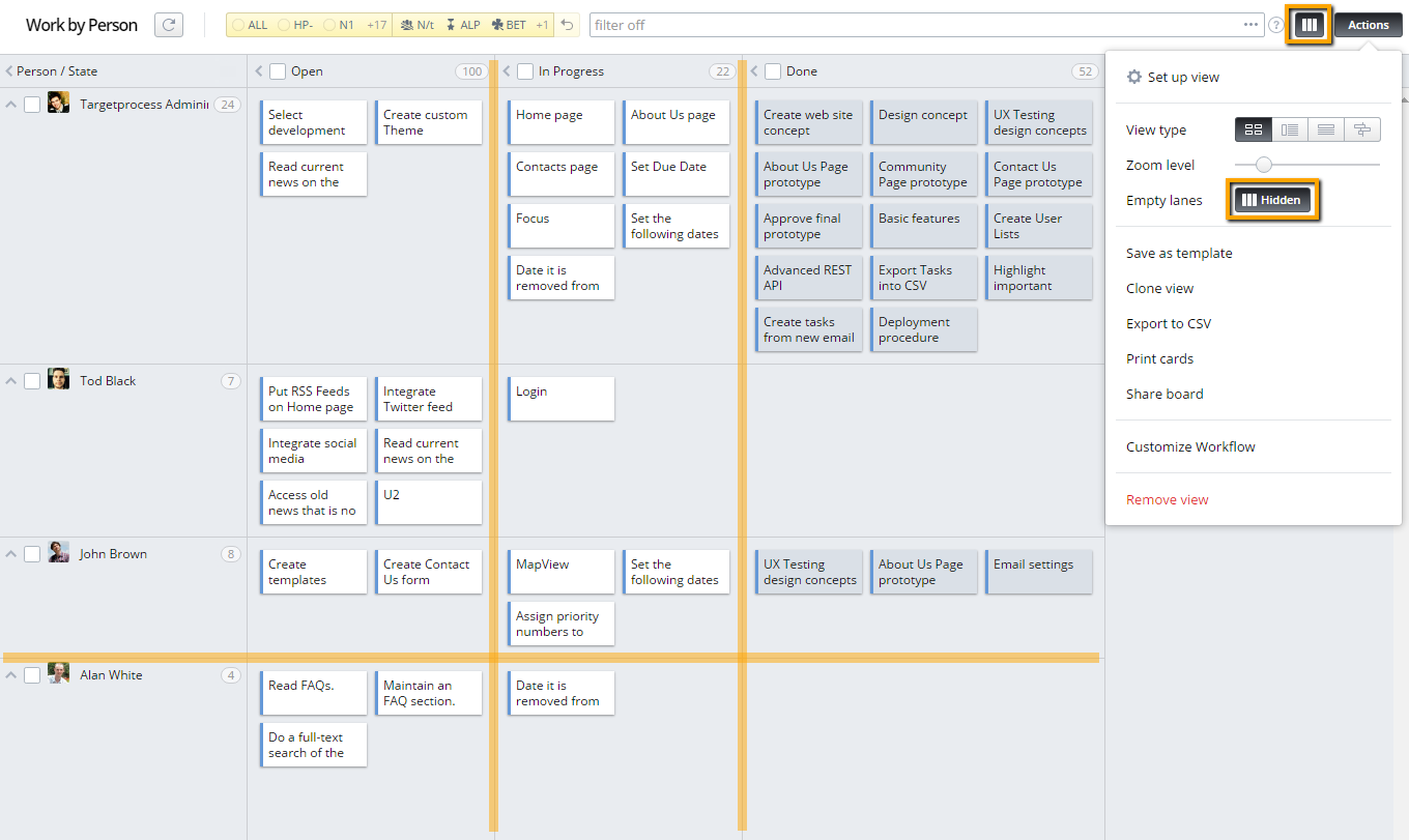 Hide Empty Lanes on Boards, Lists and Roadmaps | Targetprocess ...