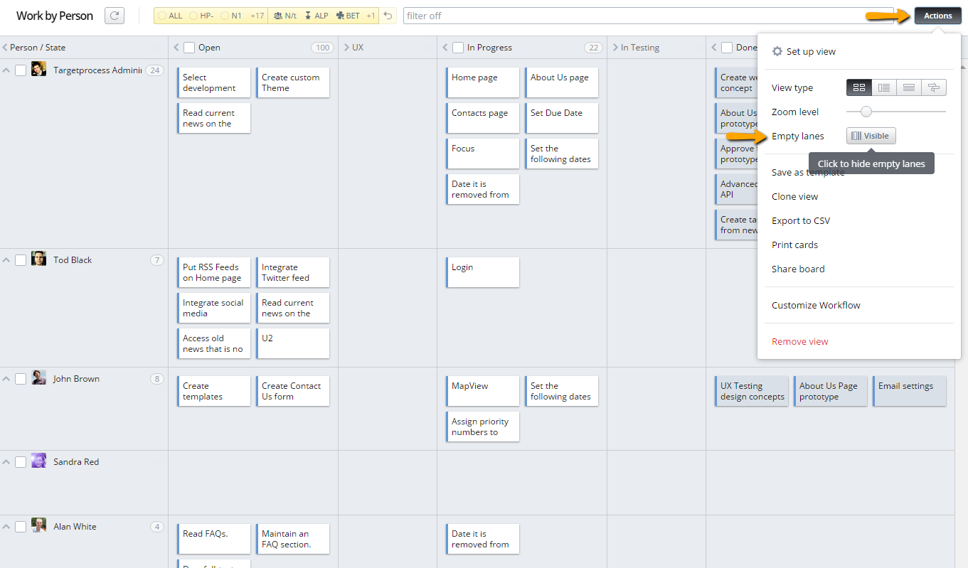 Hide Empty Lanes on Boards, Lists and Roadmaps | Targetprocess ...