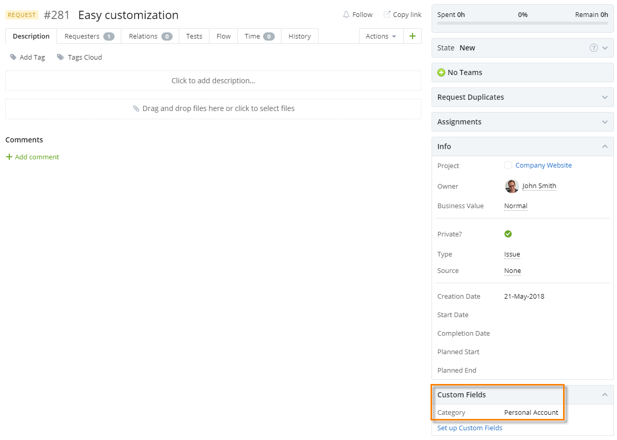 Custom Categories for Requests | Targetprocess - Enterprise Agility Solution