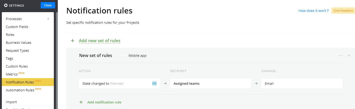 Notification Rules | Targetprocess - Enterprise Agility Solution
