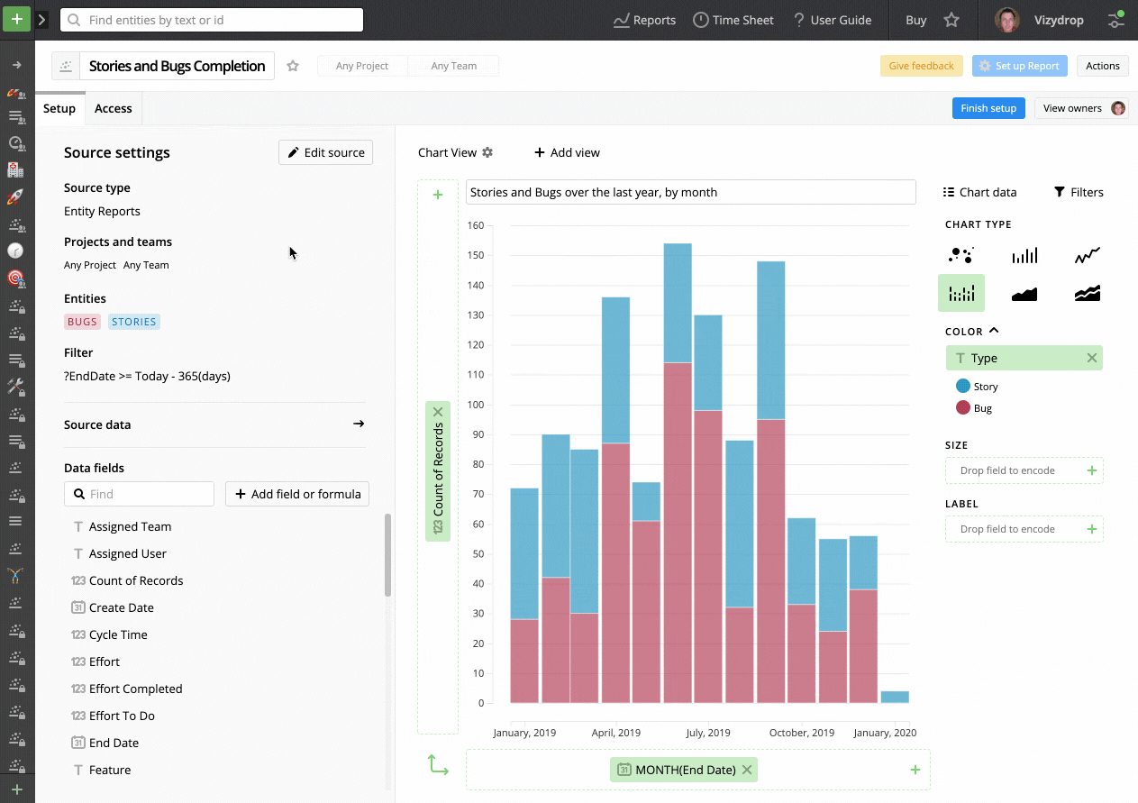 How To Add Several Charts And Tables To The Same Report Targetprocess Enterprise Agility