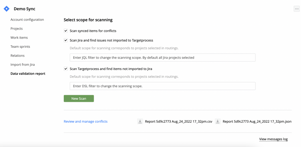 Jira Integration Data Validation Report Targetprocess Enterprise Agility Solution 