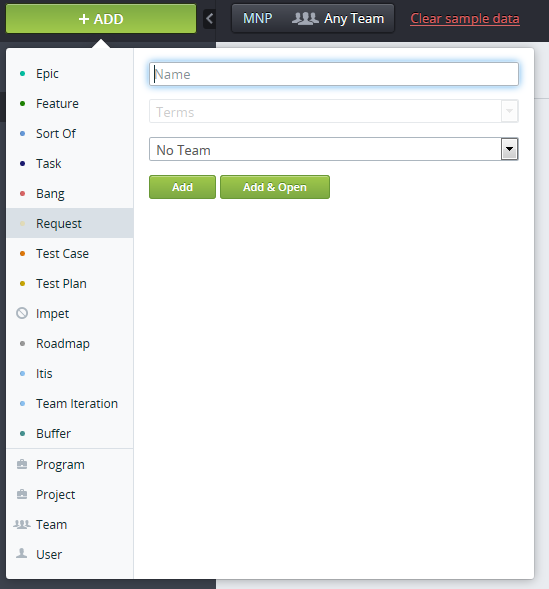 Add a Card with the main Quick Add | Targetprocess - Visual management ...