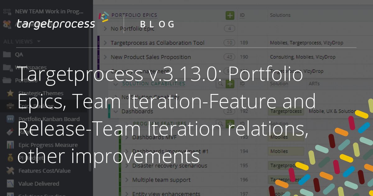 Targetprocess v.3.13.0: Portfolio Epics, Team Iteration-Feature and ...